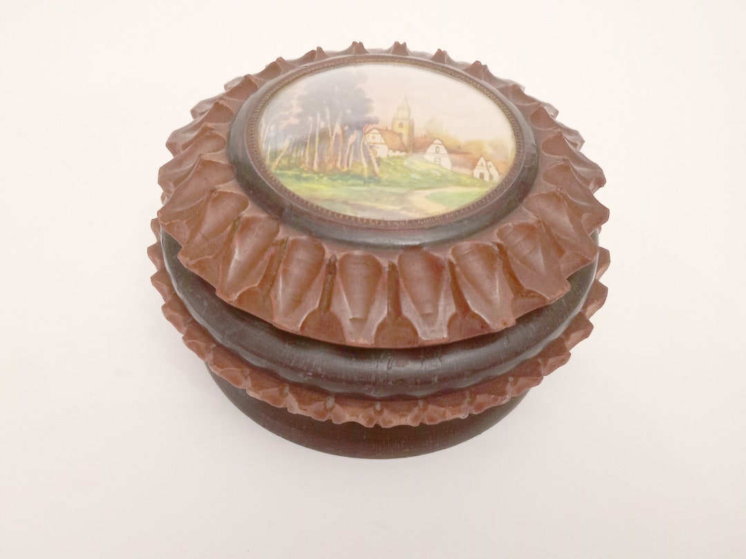 Vintage French Wooden Pin Cushion Box With Convex Glass Top and ...
