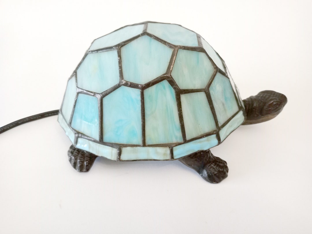 Vintage Tiffany Style Blue Tortoise Lamp Circa 1980 Cast Iron Tortoise ...