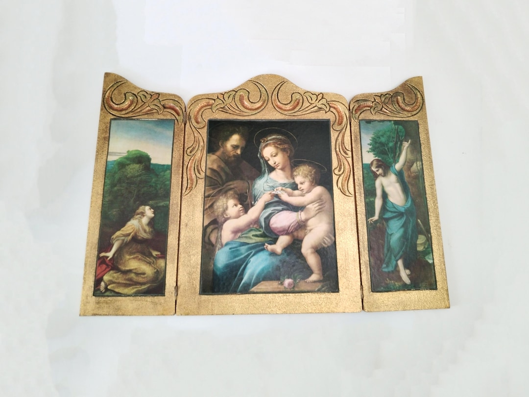 Religious Wooden Triptych Sacred Family From Spain Circa 1960 Large ...