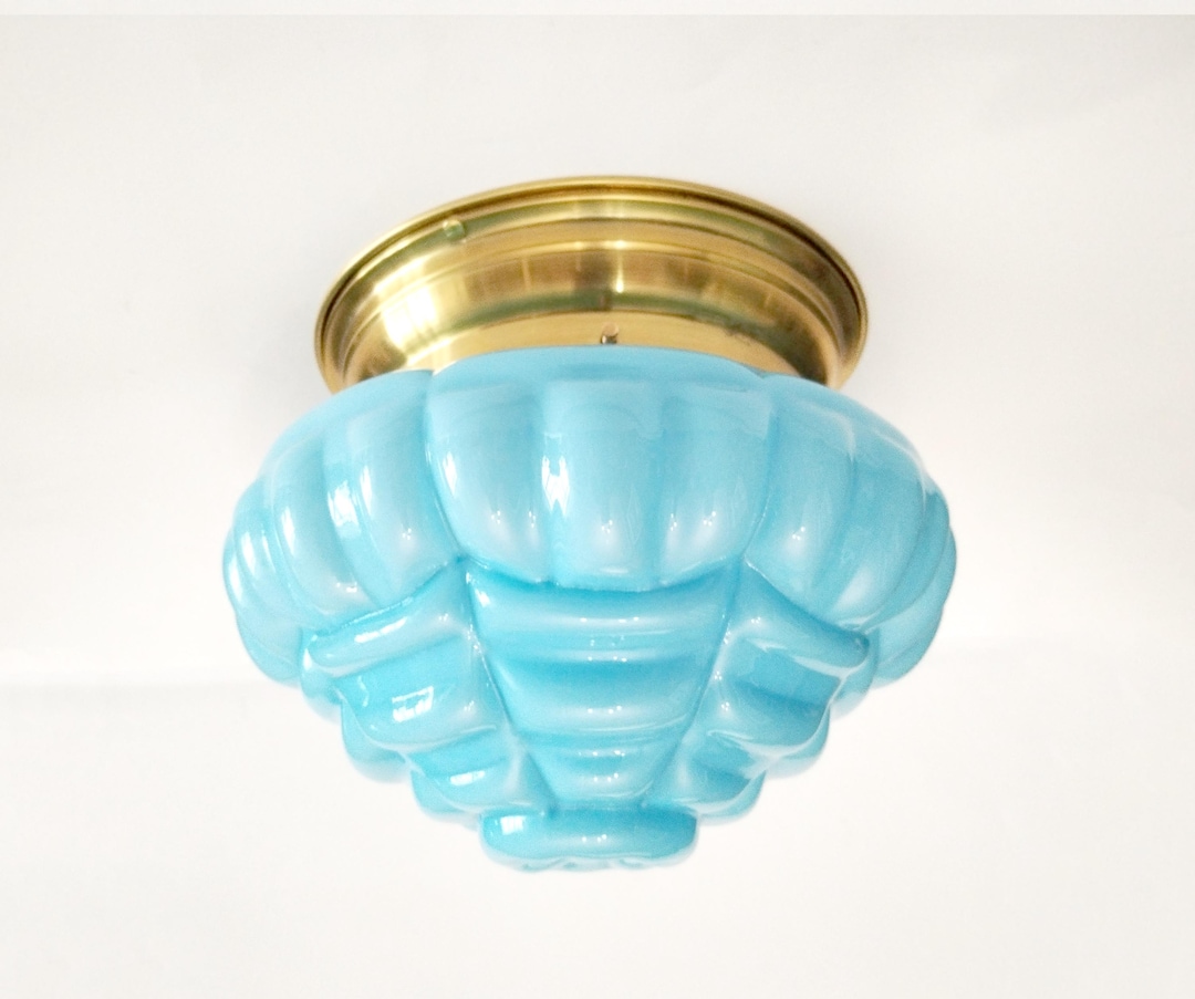Antique Blue Opaline Flush Mount Ceiling Light From Spain Circa 1920 ...
