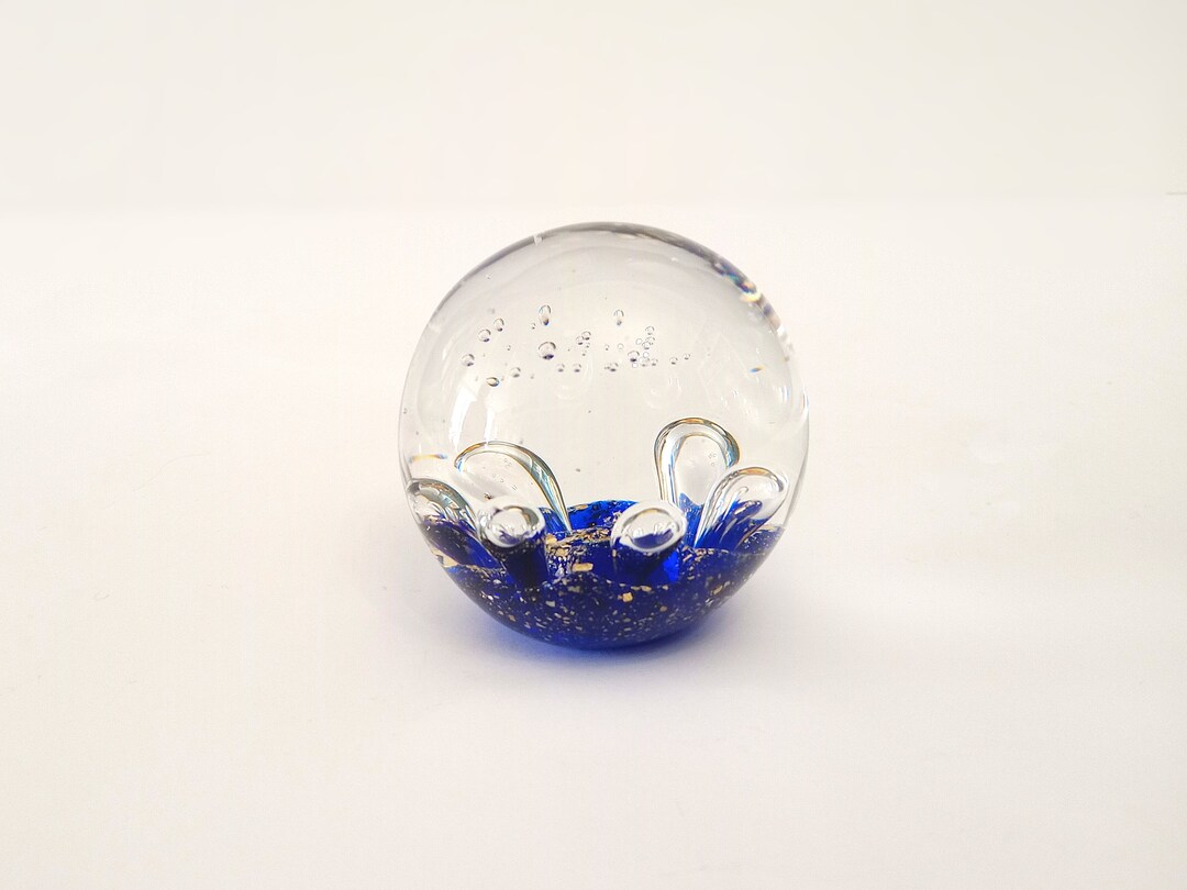 Vintage Clear Paperweight With Cobalt Blue and Gold Flakes Paperweight ...