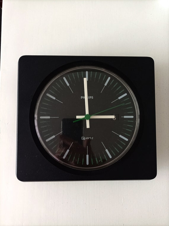 Vintage Black Philips Wall Clock With Date Display 80s West - Etsy