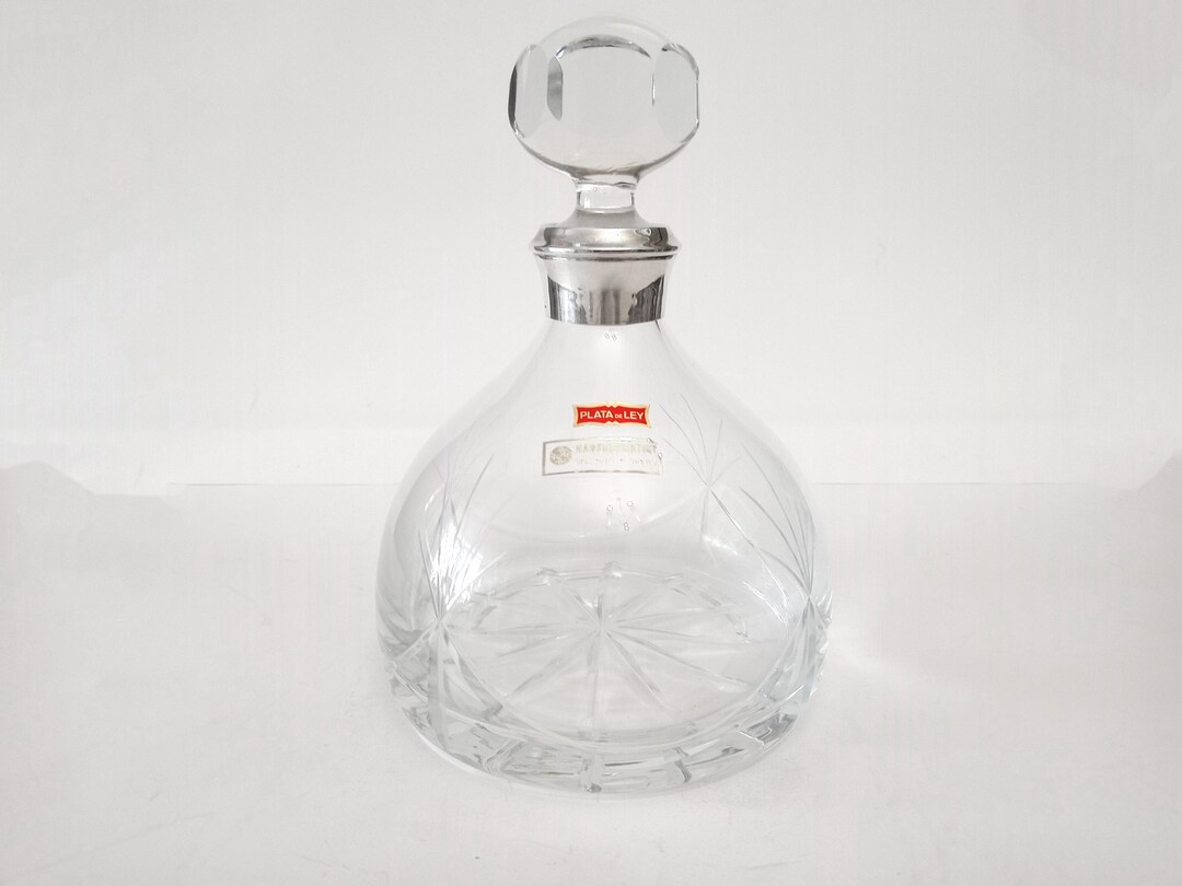 Crystal Cut Glass Decanter With Sterling Silver Rim From Spain Circa ...