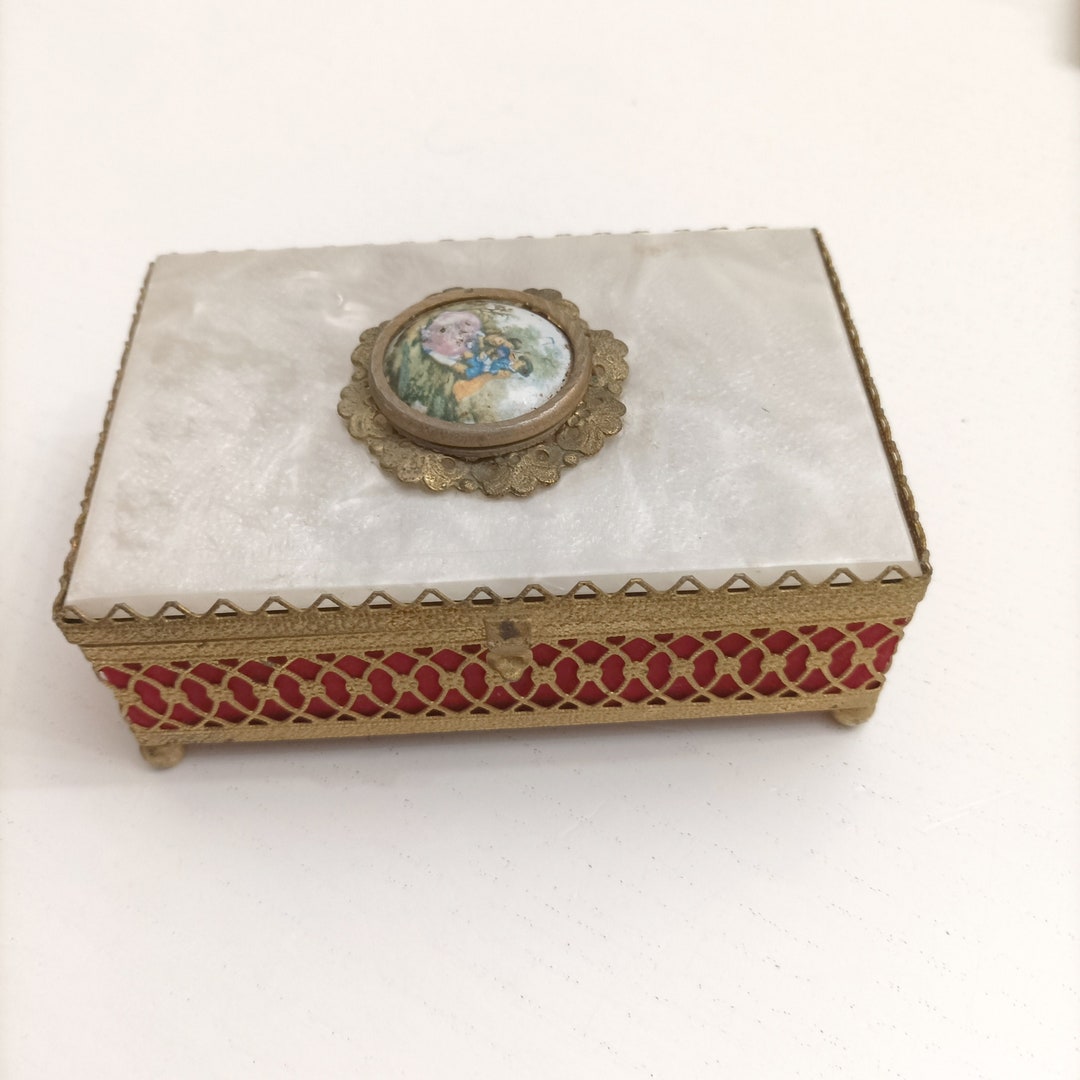 Ornate Vintage Jewellery Box Circa 1960 Small Faux Mother of Pearl ...
