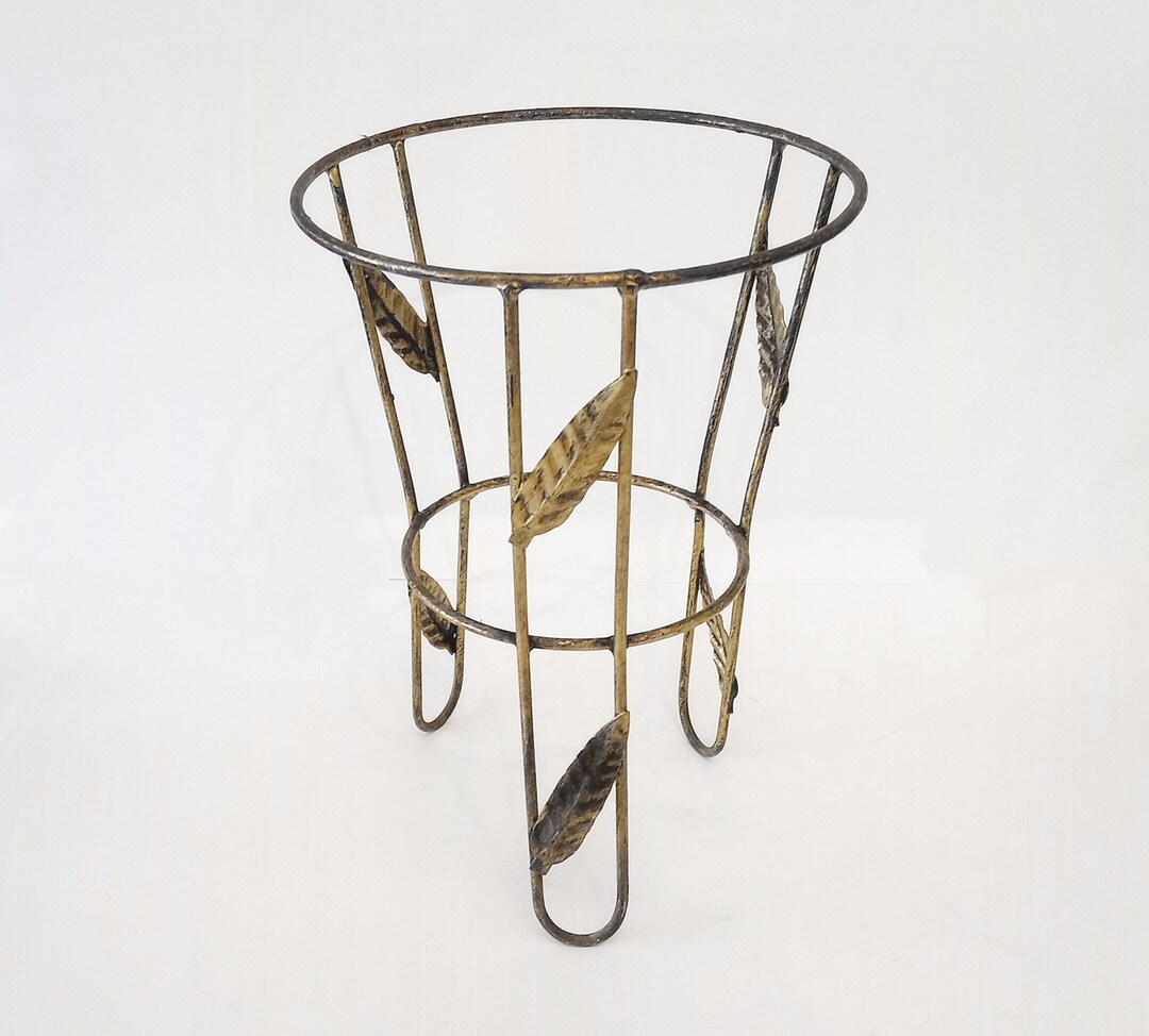 Tripod Metal Stand Plant Pot Holder With Leaves Circa 1980 Spanish ...