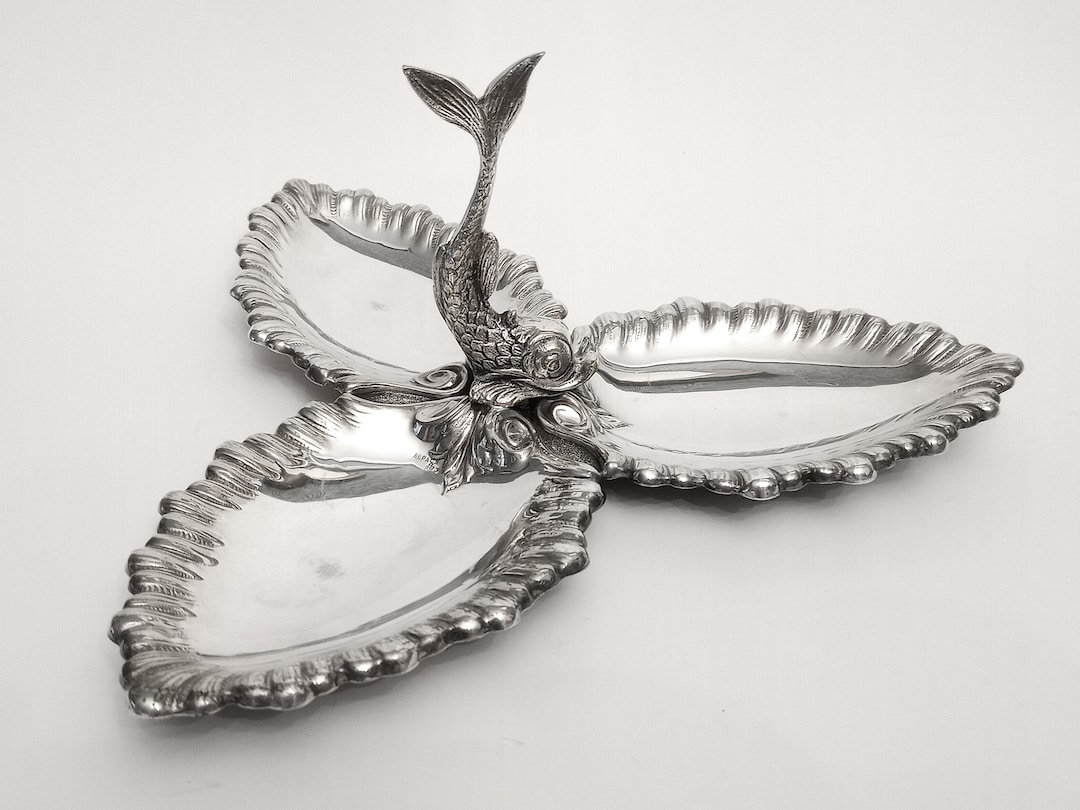 Vintage Ornate Art Nouveau Alpaca or German Silver Tray With Fish ...