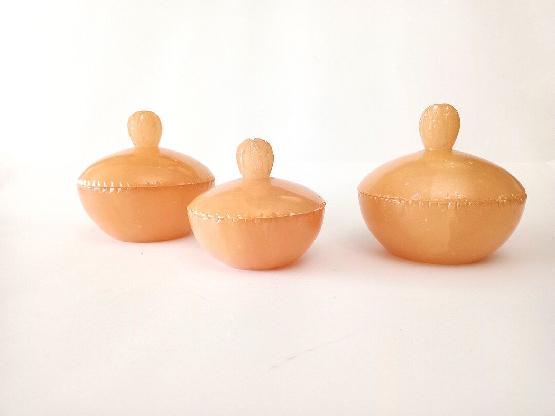 Set of 3 Vintage Alabaster Lidded Jars Circa 1950 Mcm Round Alabaster ...