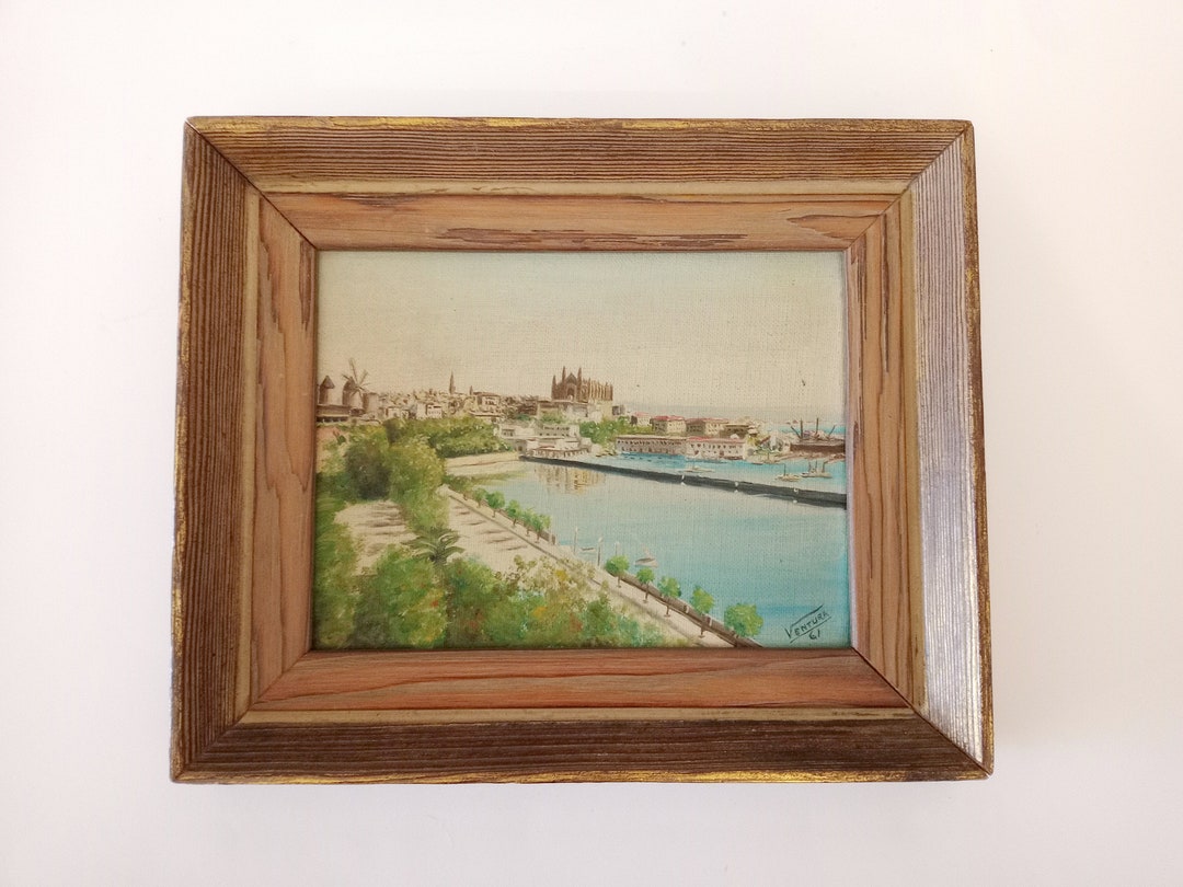 Small Original Framed and Signed Oil Painting of the Cathedral of Palma ...