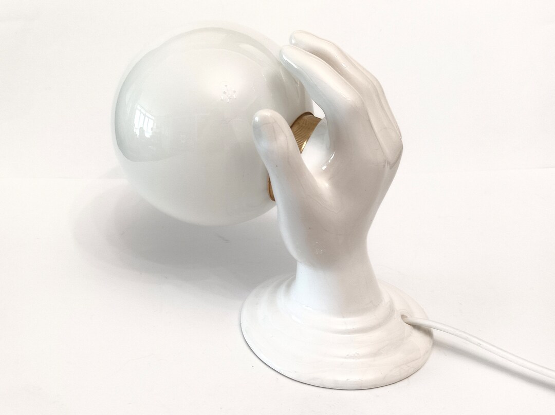 White Ceramic Hand Table Lamp or Wall Lamp With White Opaline Globe ...