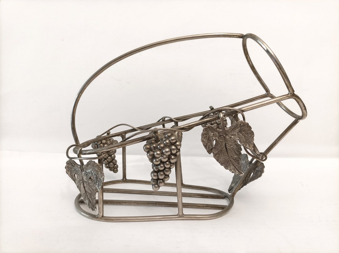 Vintage Metal Wine Bottle Holder Godinger Circa 1970 Silver Plated Vine ...