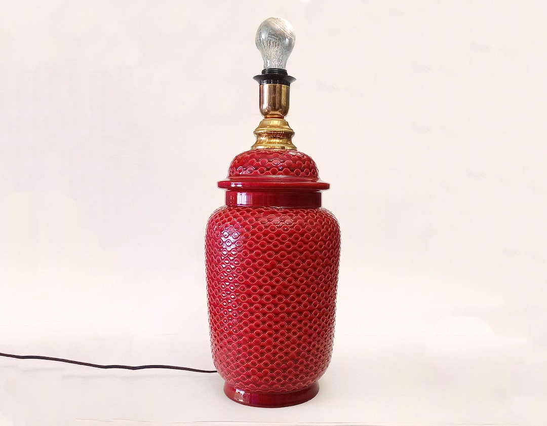 Large Red Ceramic Table Lamp Circa 1970 Urn Shaped Glazed Ceramic Lamp ...