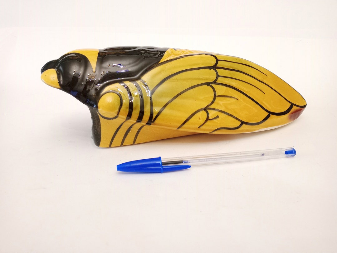 Large Yellow and Black French Vintage Ceramic Cicada Hanging Ornament ...