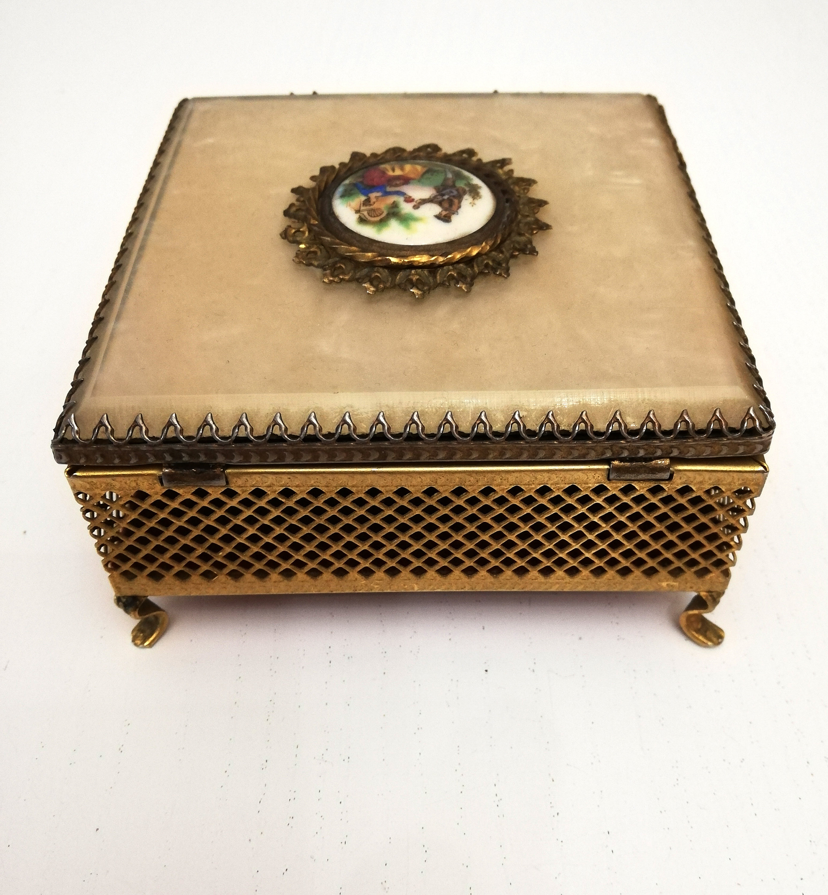Small Gilded Metal Jewellery Box With Oval Porcelain Fragonard Style ...
