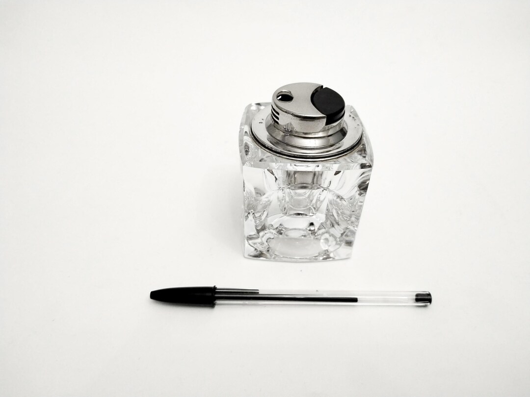 Crystal Glass Cube Table Lighter Circa 1970 Nico Space Age Lighter ...
