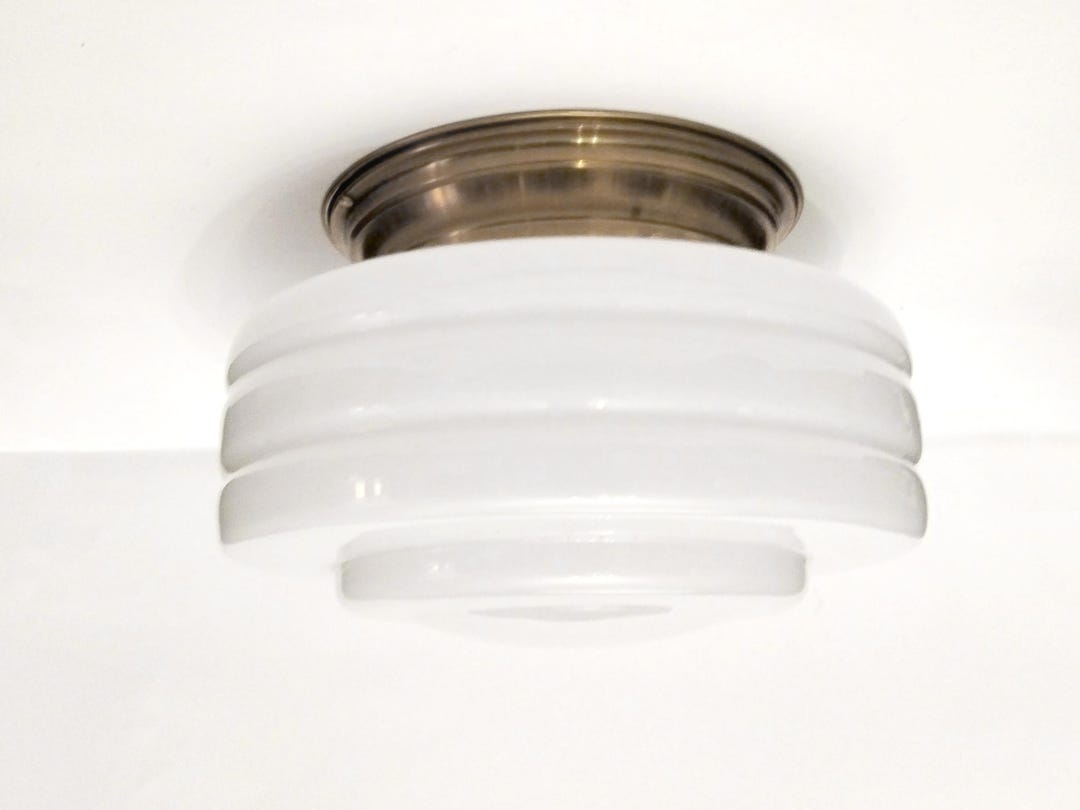 Antique White Opaline Glass Flush Mount Ceiling Light From Spain Circa ...