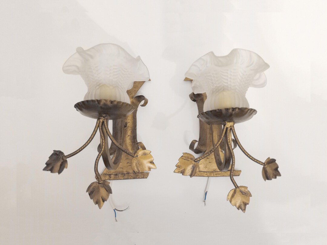 Wall Sconces With Faux Gold Leaf Finish Circa 1950 Pair of Gothic Style ...