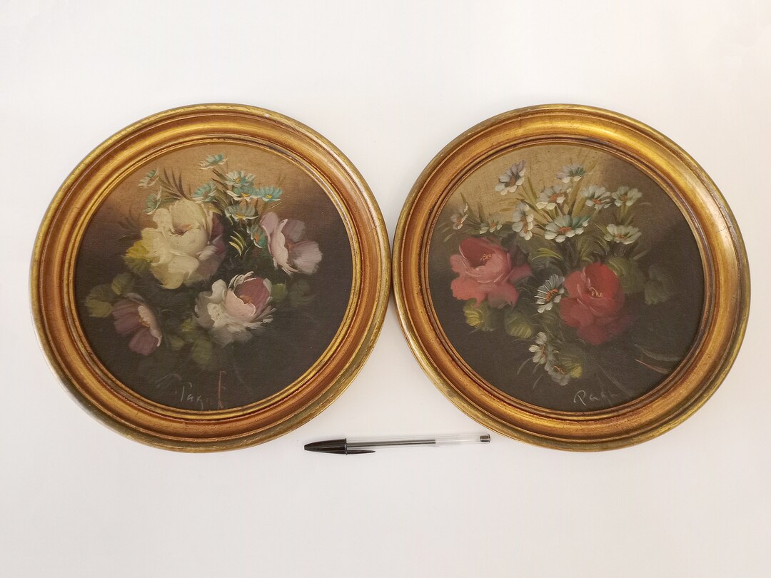 Set of Two Original Oil Paintings Depicting Still Life Roses Circa 1960 ...