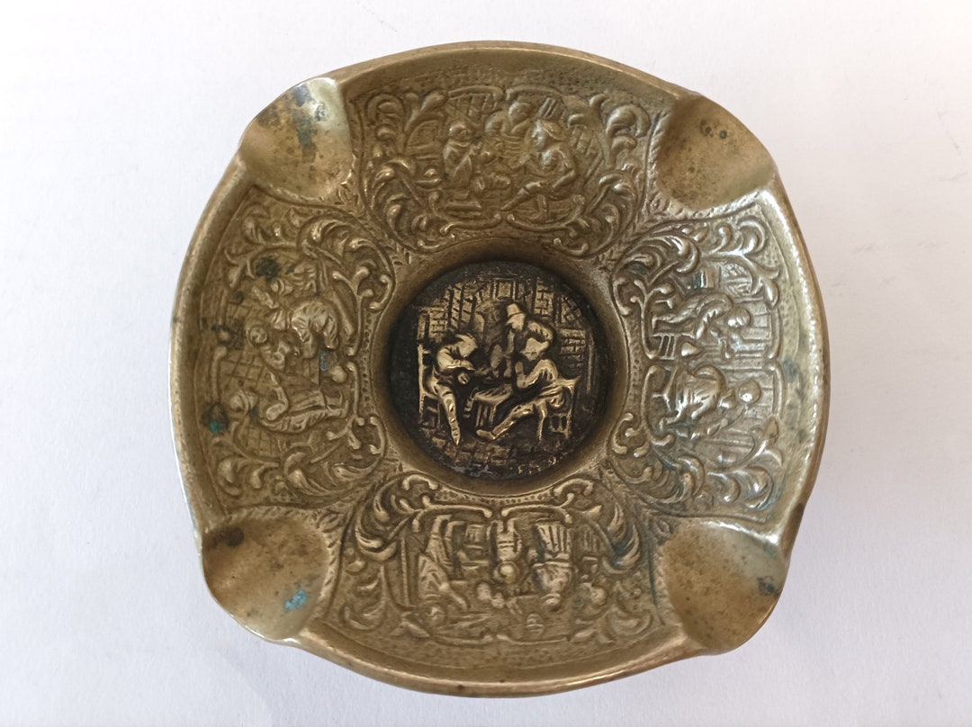 Vintage Solid Bronze Ashtray Featuring Sitting and Standing People ...