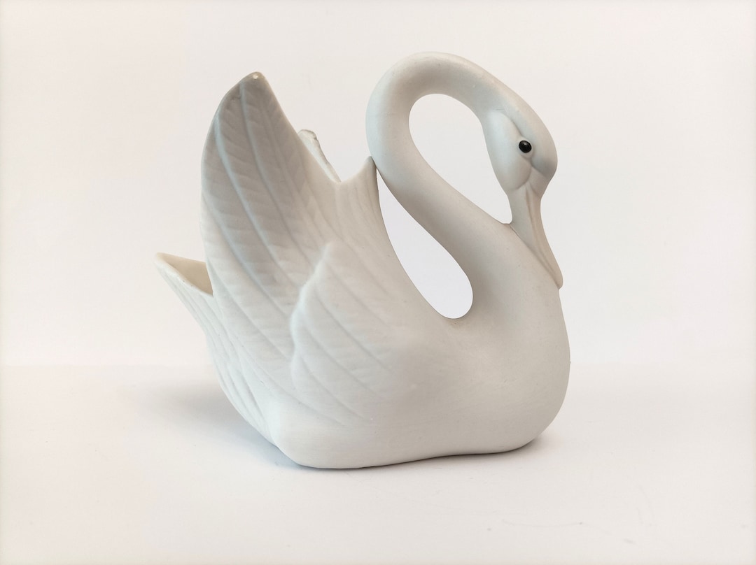 Vintage Biscuit Porcelain Swan Figure Circa 1970s Delicate Biscuit Swan ...