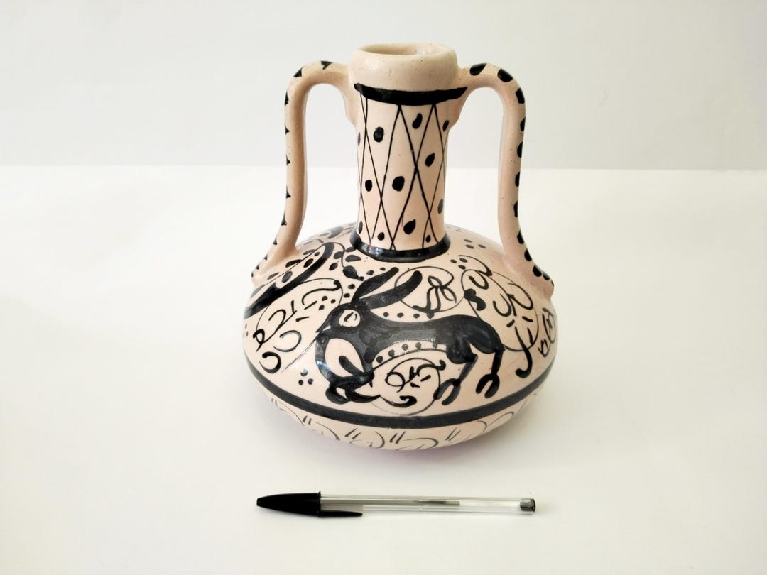 Hand Painted Ceramic Vase With Black Design Large Two-handled Vase From ...