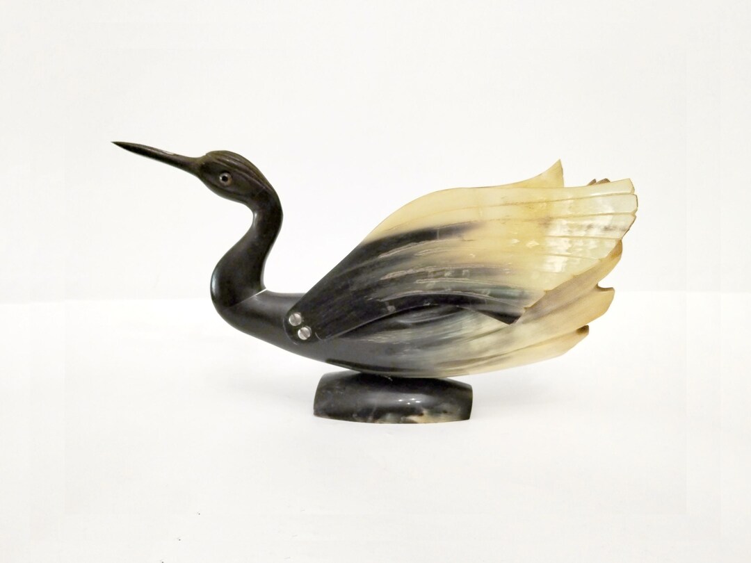 Art Deco Style Carved Bull Horn Swan Figure Circa 1950 Large Stylish ...