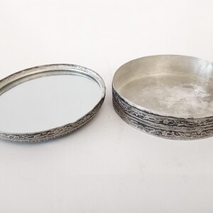 Round Metal Trinket Box With Embossed Oriental Design Circa 1960 Round ...