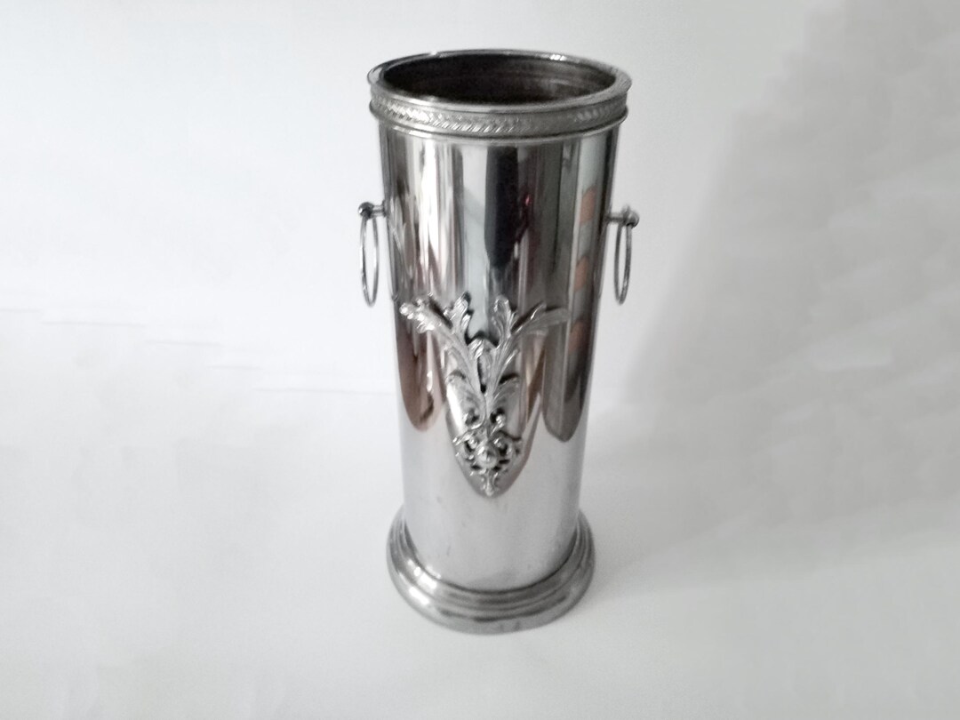 Large Chrome Umbrella Stand With Handles Circa 1970 Silver Metal Cane ...