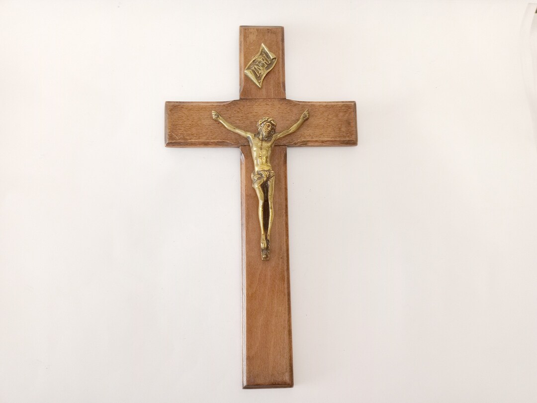 Large Spanish Wooden Crucifix Circa With Brass Rim 1960 Large Corpus ...