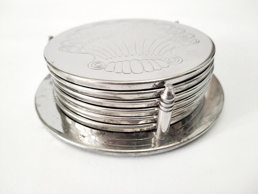 Six Art Deco Style Coasters Set of Six Coasters With Stand Holder With ...