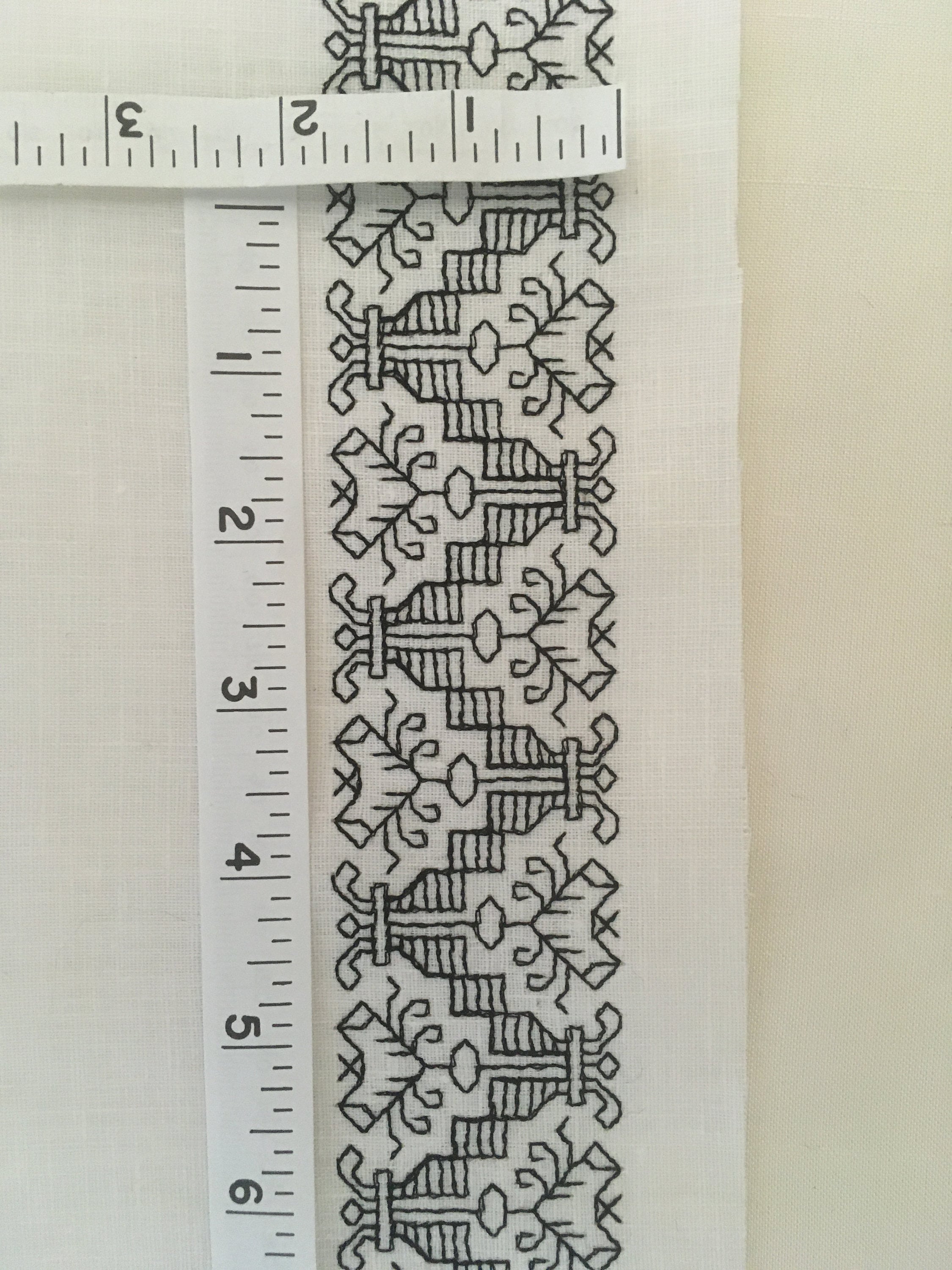 46 Inch Long Strip of Machine Embroidered Blackwork Embroidery on Linen ...