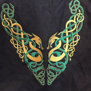 Embroidered Celtic Norse Viking Dragon Piece for Collar, Personalized ...