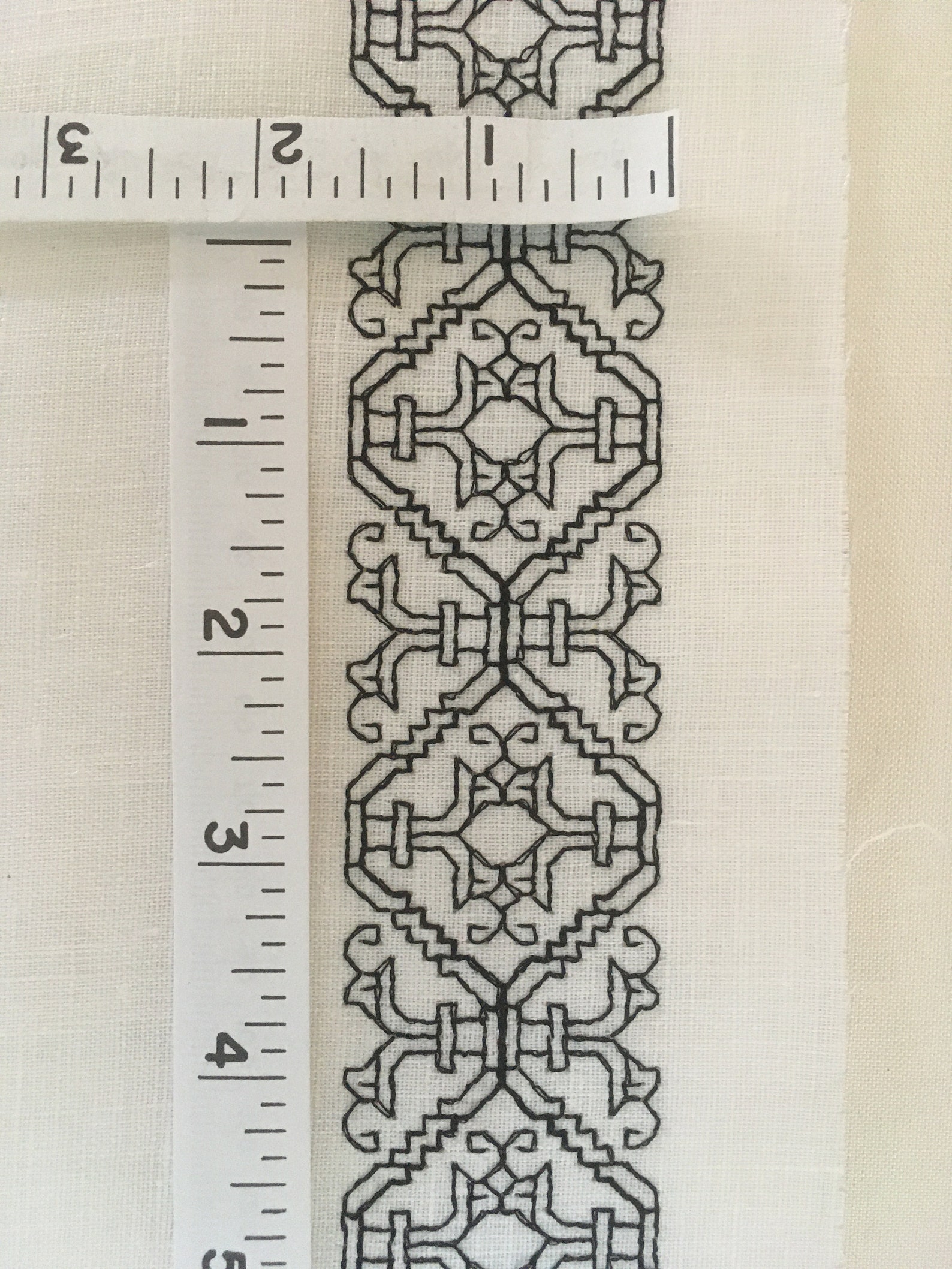 46 Inch Long Strip of Machine Embroidered Blackwork Embroidery on Linen ...