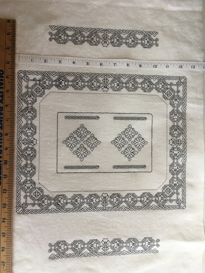 Italian Embroidered Blackwork Square Collar and Cuffs Knotwork - Etsy