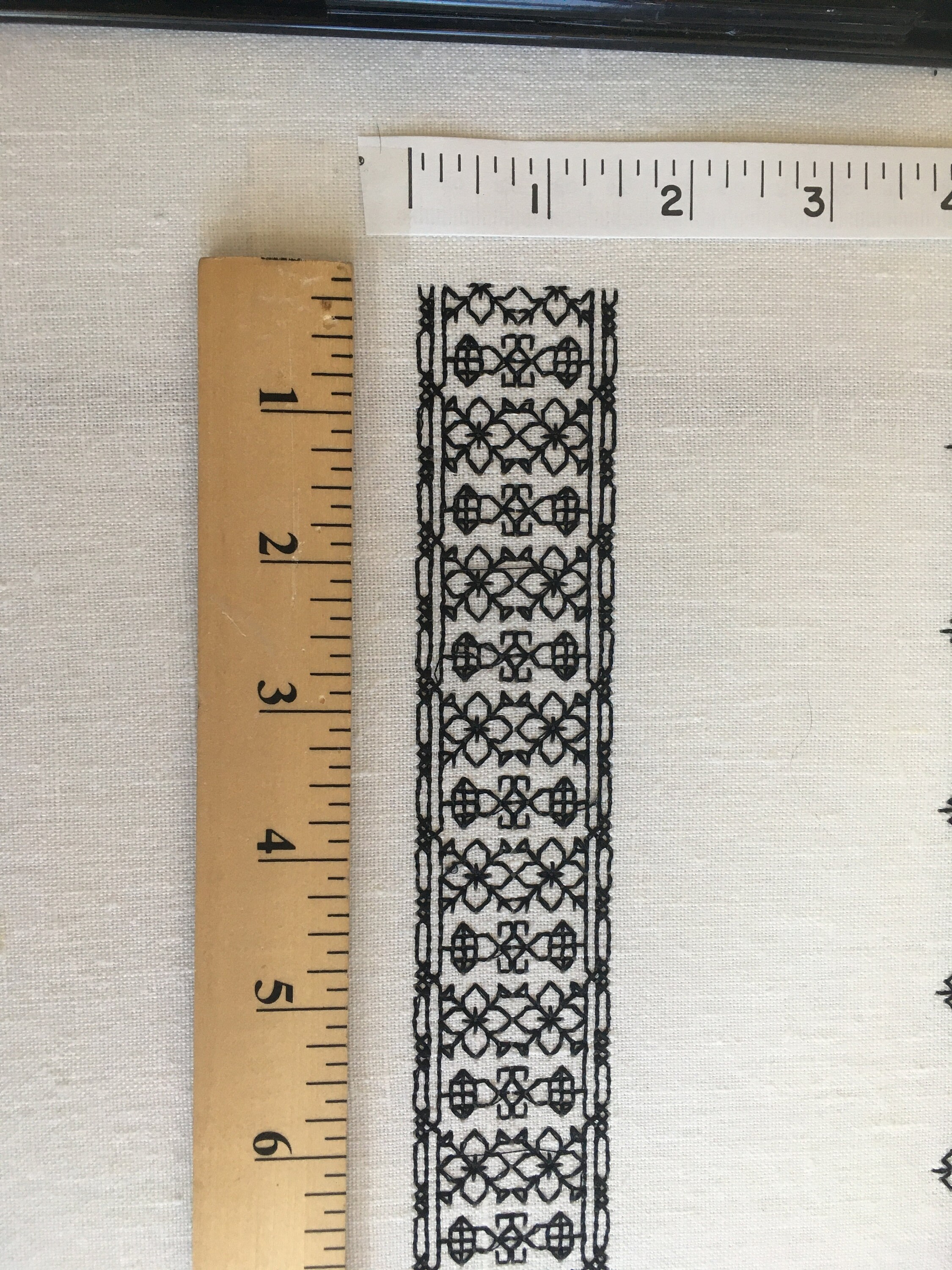 46 Inch Long Strip of Machine Embroidered Blackwork Embroidery on Linen ...