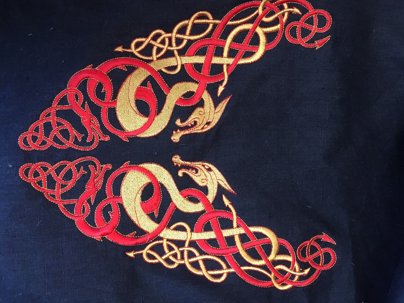 Embroidered Celtic Norse Viking Dragon Piece for Collar, Personalized ...