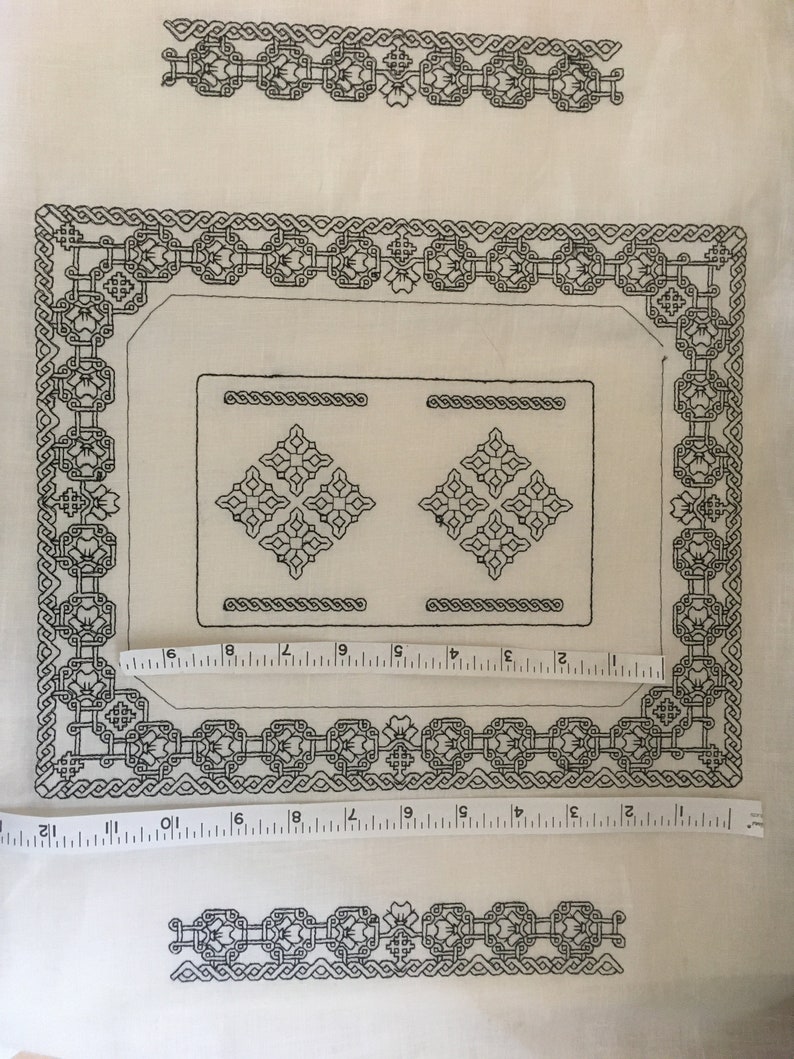 Italian Embroidered Blackwork Square Collar and Cuffs Knotwork - Etsy