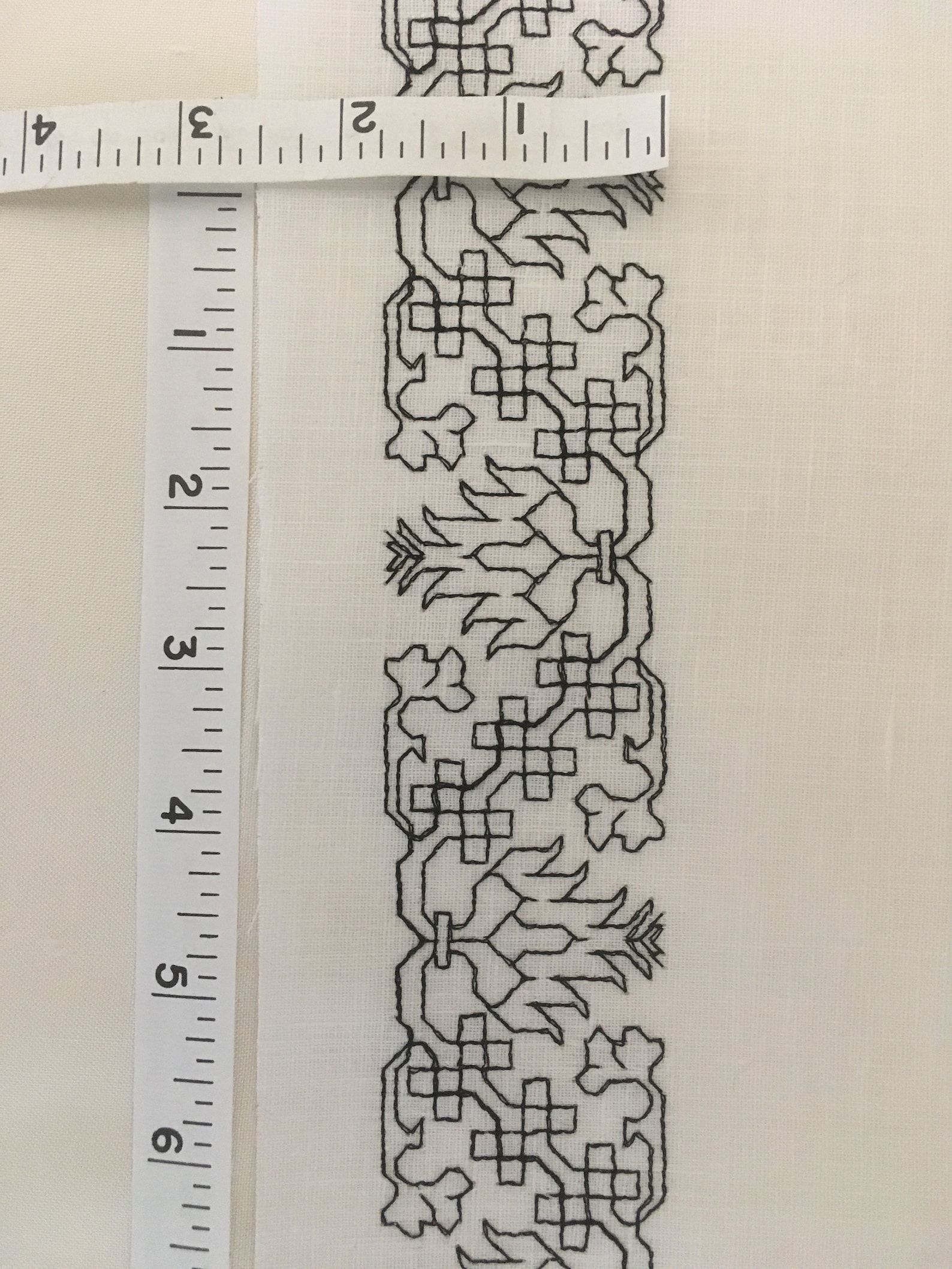46 Inch Long Strip of Machine Embroidered Blackwork Embroidery on Linen ...