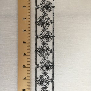 46 Inch Long Strip of Machine Embroidered Blackwork Embroidery on Linen ...