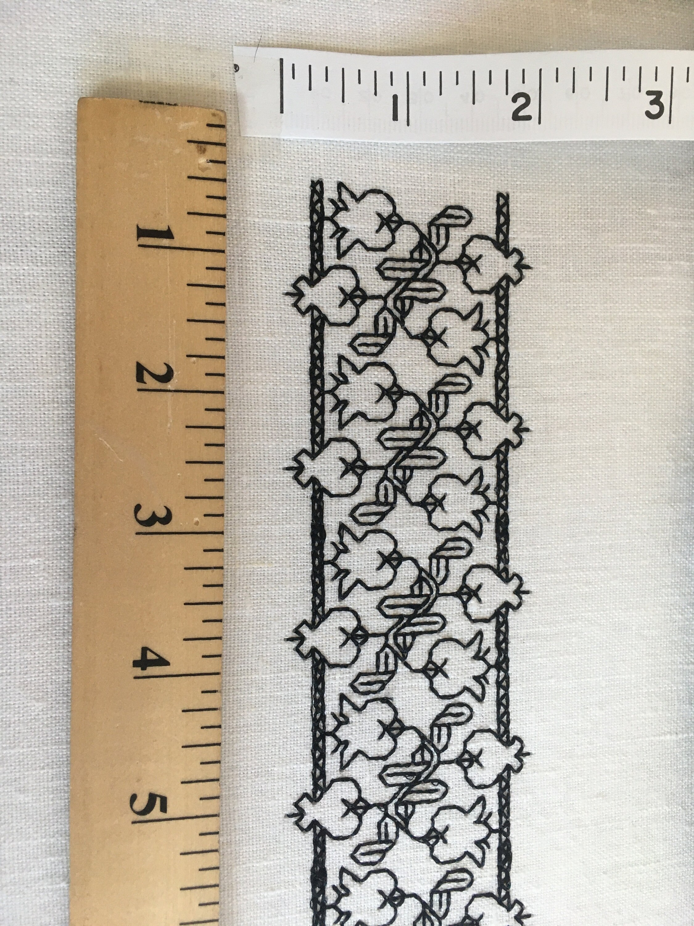 46 Inch Long Strip of Machine Embroidered Blackwork Embroidery on Linen ...