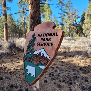 Wood Carved National Park Service Sign With Bear - Etsy