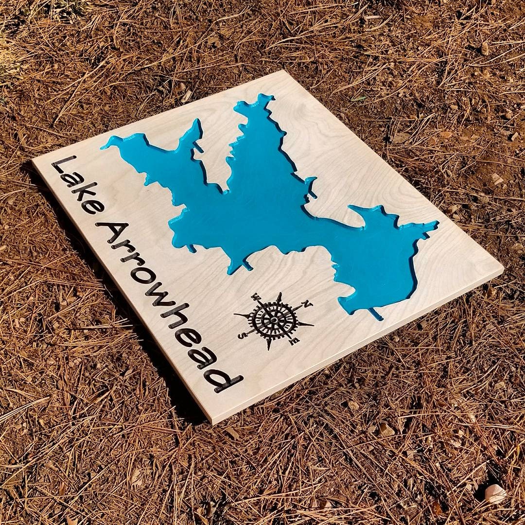 Lake Arrowhead Map Carved Sign Wall Decor | Etsy