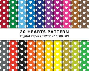 Rainbow Hearts Digital Paper Hearts Printable Scrapbook | Etsy