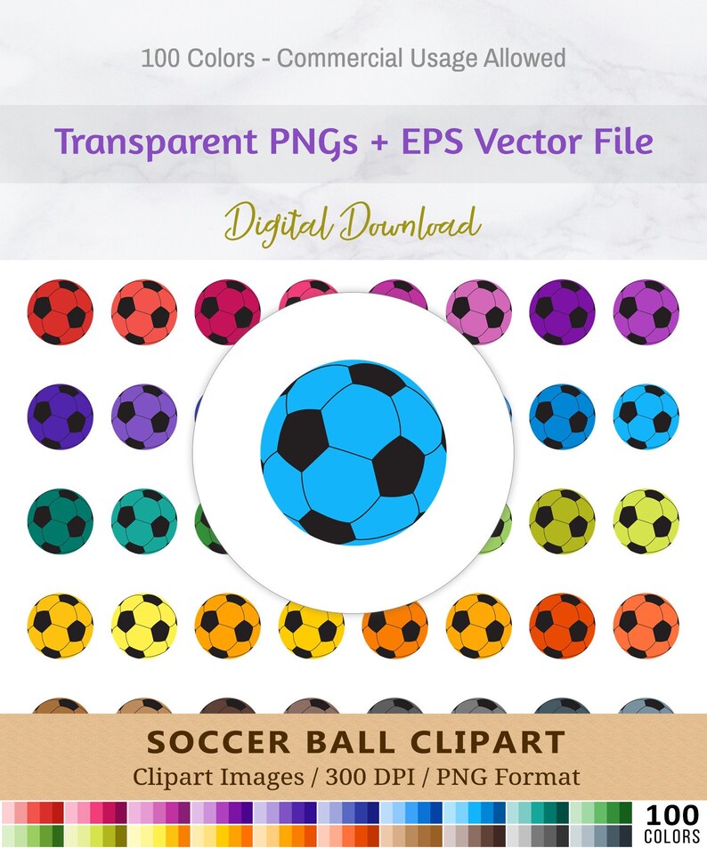100 Soccer Ball Clipart Football Clip Art Rainbow Colors | Etsy