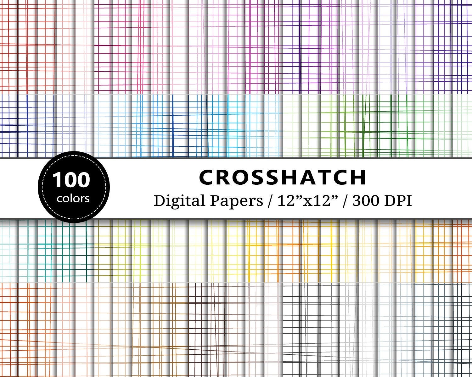 Crosshatch Digital Paper, 100 Rainbow Colors, Lined Fabric Stripes ...