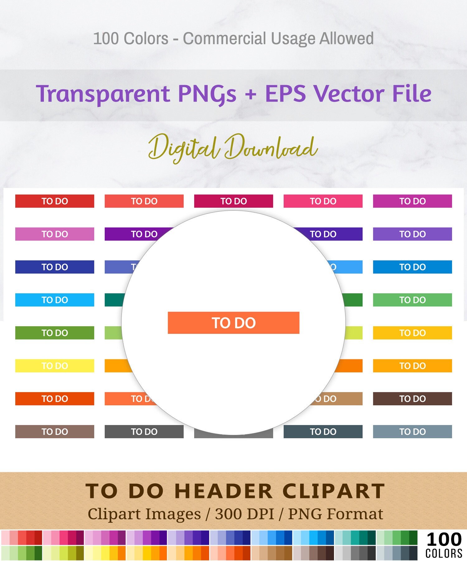 100 to Do Header Clipart, Planner Box Header Clip Art, Rainbow Colors ...