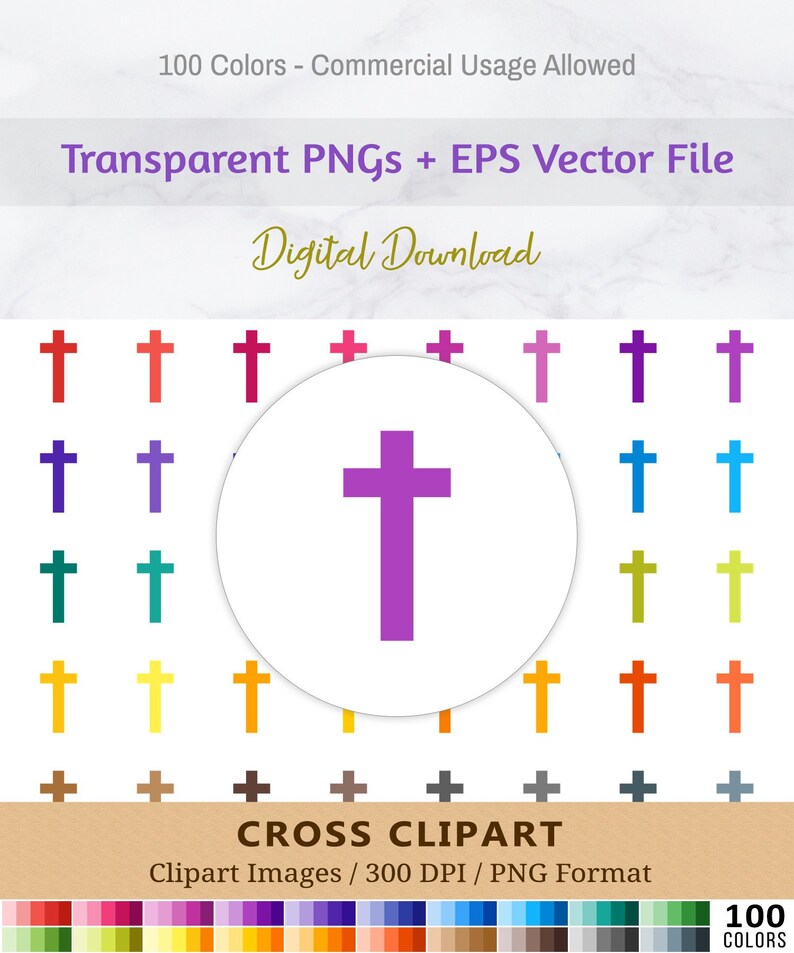 100 Cross Clipart, Religion Crosses Clip Art, Cute Rainbow Colors ...
