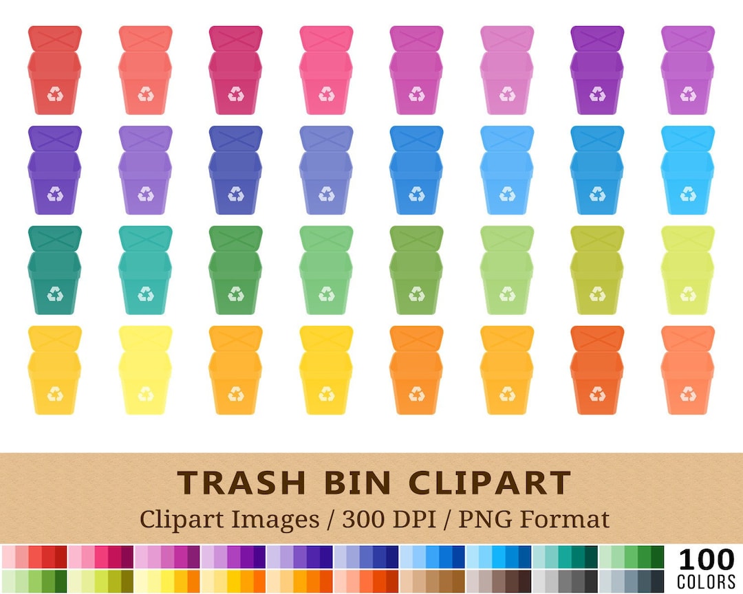 100 Recycle Bin Clipart, Trash Bin Clip Art, Rainbow Colors, Garbage ...