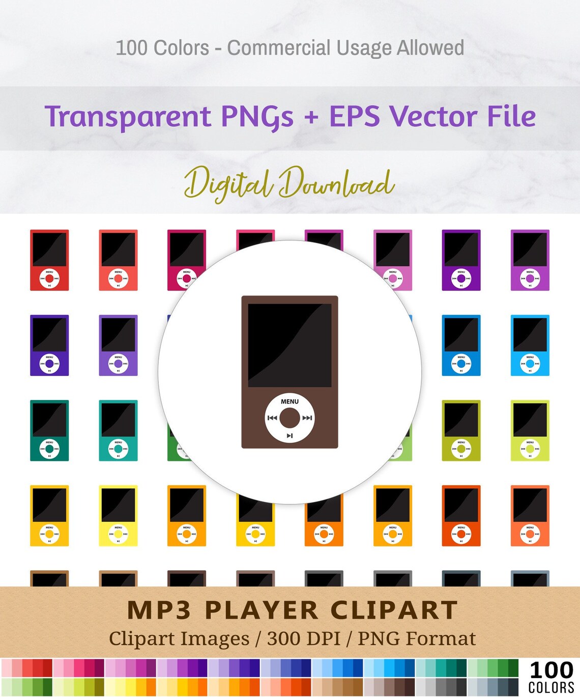 100 MP3 Player Clipart, Music Clip Art, Rainbow Colors, Party Tunes ...