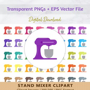 100 Stand Mixer Clipart, Baking Clip Art, Kitchen Aid Utensils, Rainbow ...
