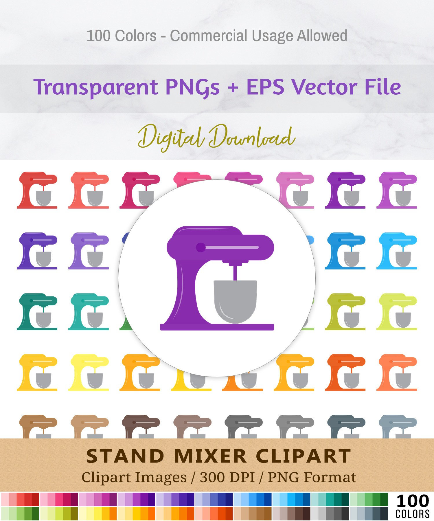 100 Stand Mixer Clipart, Baking Clip Art, Kitchen Aid Utensils, Rainbow ...